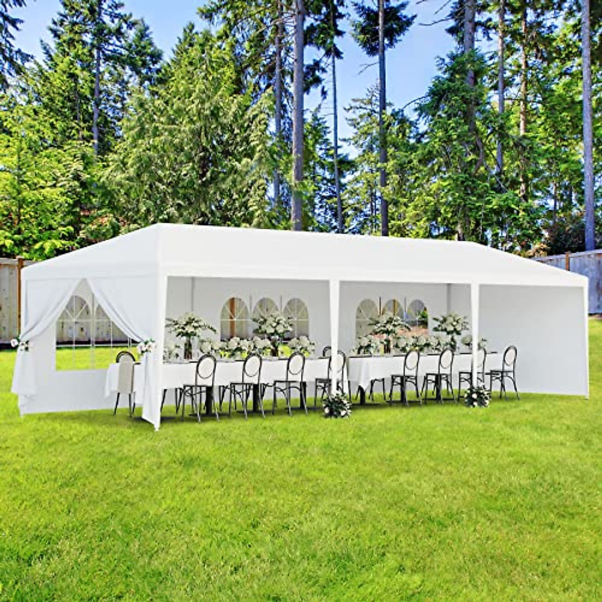 JupiterForce 10 x 30 Outdoor Wedding Party Tent Camping Shelter Gazebo Canopy with Removable Sidewalls Heavy Duty Tent Gazebo Storage BBQ Pavilion Canopy Cater Events, White(10' x 30')