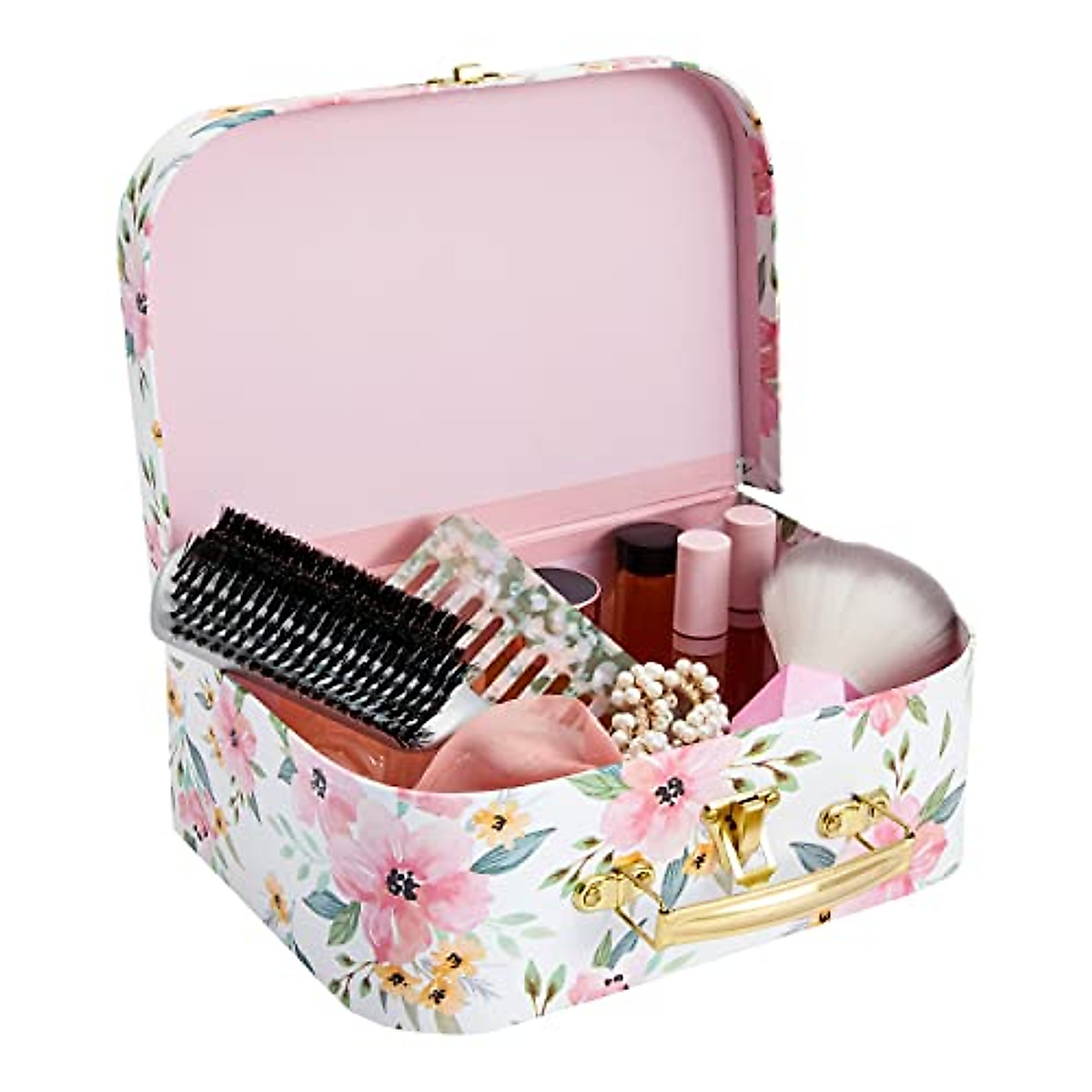 Okuna Outpost Set of 3 Different Sizes of Paperboard Suitcases with Metal Handles, Floral Print Decorative Cardboard Storage Boxes (Floral Print)