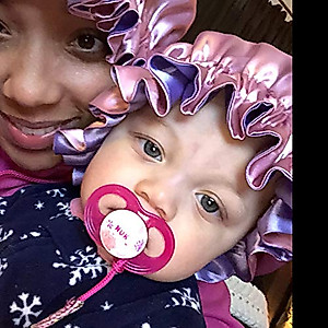 AKISS Reversible Satin Silk Sleep Hair Bonnet for Newborn Baby Girl Boy (Taffy/Lavender, 1~3 M)