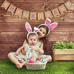 2 Sets Easter Burlap Banner HE is Risen Hanging Garland Printed Easter Bunting for Easter Day Decorations