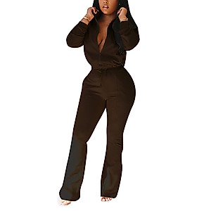 Bluewolfsea Two Piece Outfits for Women - Casual Long Sleeve Zip Top Sweatshirt + Bell Bottoms Jogging Sets Large Black