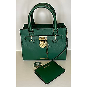 Michael Kors Hamilton SM Satchel bundled with SM TZ Coinpouch Purse Hook (Jewel Green)