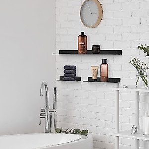 Z metnal Floating Shelves, Bedroom Shelves, Display Metal Wall Shelf for Funko Pop Speaker Figure Collection, Floating Storage Wall Decor, Aluminum, Wall Mounted, Matt Black, 20 inch, 2 Pack