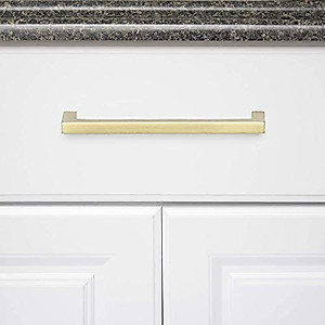 Amazon Basics Modern Square Cabinet Pull Handle, 5.39-inch Length (5-inch Hole Center), Golden Champagne, 10-pack