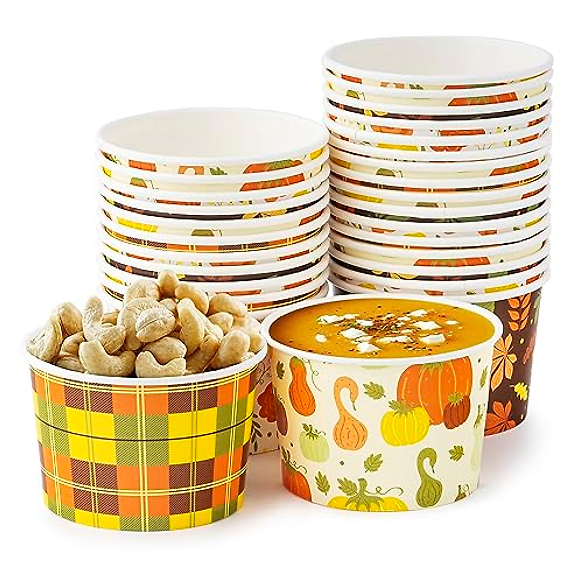 ROYAL BLUEBONNET Disposable Fall Bowls – 48 8oz Fall Themed Bowls for Thanksgiving Soup Bowls, Paper Bowls for Chili, Halloween Snack Cups, Pumpkin Soup Bowls, Fall Party Supplies, Fall Dessert Bowls