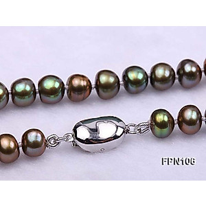 JYX Pearl Necklace 7-8mm AA Dyed-green Flat Freshwater Pearl Necklace 18"