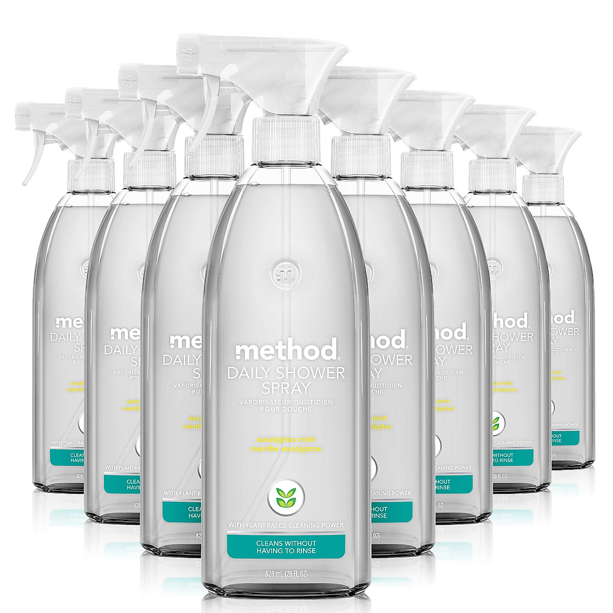 Method Daily Shower Cleaner Spray, Plant-Based & Biodegradable Formula, Spray and Walk Away, Eucalyptus Mint Scent, 28 Fl Oz, (Pack of 8), Packaging May Vary