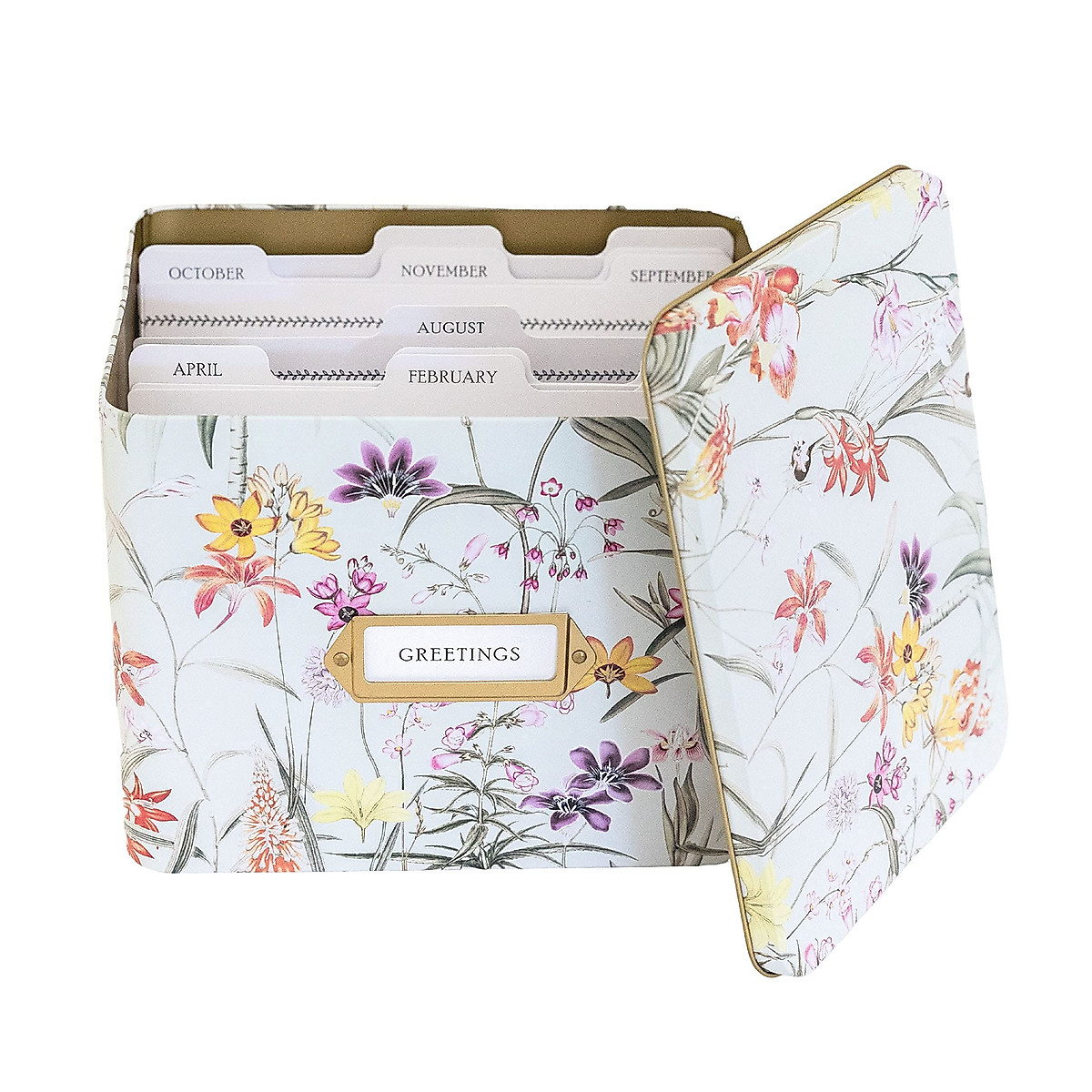 Vinca Blue Greeting Card Organizer and Storage Box with Dividers, Cards, and Envelopes | Greeting Card Keeper, Notecard Box, Birthday Card Organizer (Floral)