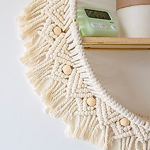 Diocos Boho Round Wall Shelf Macrame Floating Shelf Circle Decorative Storage Shelves Crystal Display Rack