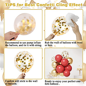 RUBFAC 101pcs Red Gold Balloons Garland Arch Kit with Gold Confetti Balloons for Celebration, Birthday, Wedding, Anniversary Party Decoration