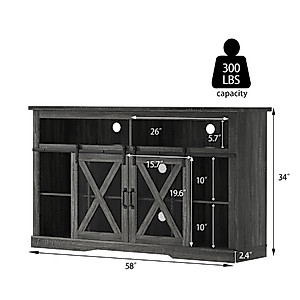 TOLEAD Farmhouse TV Stand for 65 inch TV Farmhouse Entertainment Center with Sliding Barn Doors Console Storage Cabinet for Living Room, Bedroom Grey