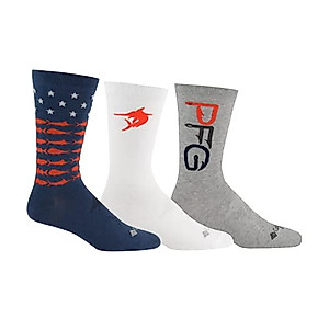 Columbia Men's 2 Pack PFG Crew Socks, Carbon Blue/White/Heather Grey, Shoe Size 6-12