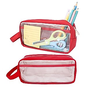 BARUHARI Large Capacity Pen Bag, Organizer, Multiple Compartments, Water Resistant, for Office, Travel, Arts and Crafts(RED)