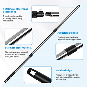 RAYKHO 12FT Extension Pole Light Bulb Changer with Baskets and Suction Cup,Light Bulb Changer for High Ceilings & Recessed Lights, Household Camping Bulb Removal Tool (Black)