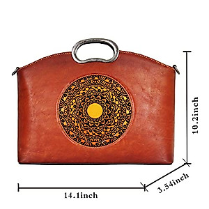 Genuine Leather Purses and Handbags for Women Fashion Ladies top handle Satchel Vintage Embossing Totem Shoulder Crossbody Bag (Brown)