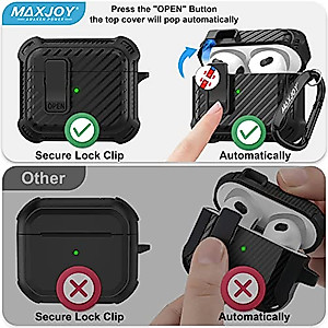 Maxjoy for Airpods 3 Case Cover 2021, Airpods 3 Protective Case with Automatic Secure Lock Gen 3 Military Hard Shockproof Cover with Keychain Compatible with Apple Airpods 3rd Generation 2021, Black
