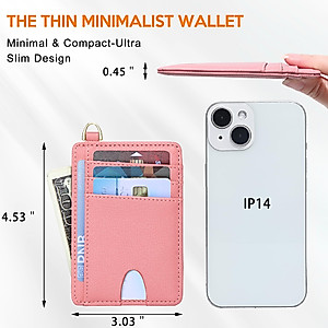 Badiya Credit Card Holder Slim Minimalist Wallet, Front Pocket Purse RFID Blocking Wallet Compact Card Case with ID Window for Women & Men