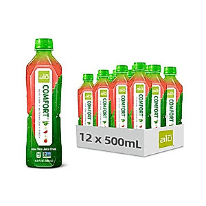 ALO Aloe Vera Juice Drink | COMFORT - Watermelon + Peach | 16.9 fl oz, Pack of 12 |Plant-Based Drink with Real Aloe Pulp