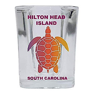 HILTON HEAD ISLAND South Carolina Square Shot Glass Rainbow Turtle Design