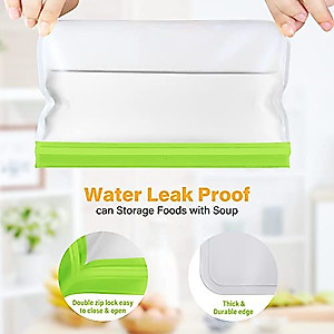 Reusable Food Storage Bags 6 Pack Quart Size Bags Reusable Food Container for Meat Fruit Sandwich & Snack, BPA Free Food Grade, Leakproof Resealable for Lunch & Fridge Organizer