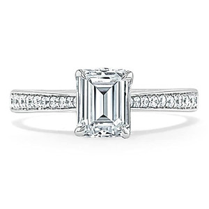 WSX Solid White Gold 1 Carat Emerald Brilliant Cut Moissanite Engagement Ring for Women Wedding Ring, D Color