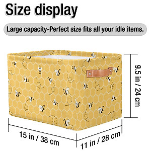 Bumble Bee Basket for Kid Foldable Closet Storage Bins Rectangle Storage Box 15 x 11 x 9.5 Inch Collapsible Storage Bin for Home Closet Shelf Bedroom Halloween Party Decor