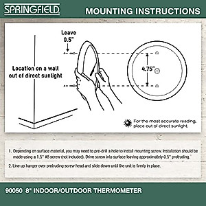 Springfield Indoor Outdoor Big Bold Thermometer, 8.5 Inch, White