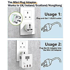 UK & European Travel Plug Adapter - Fast Charger for iPhone iPad 20W PD USB C & Quick Charge QC 3.0, 2500W Power Adaptor 3 US Outlets American to EU Europe Italy France Travel Essentials Accessories