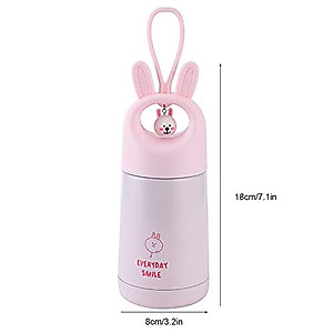 Emoshayoga Cute Cartoon Vacuum Flask Stainless Steel Insulation Vacuum Bottle BPA-Free Portable Water Bottle with Pendant for Students(Pink Rabbit)