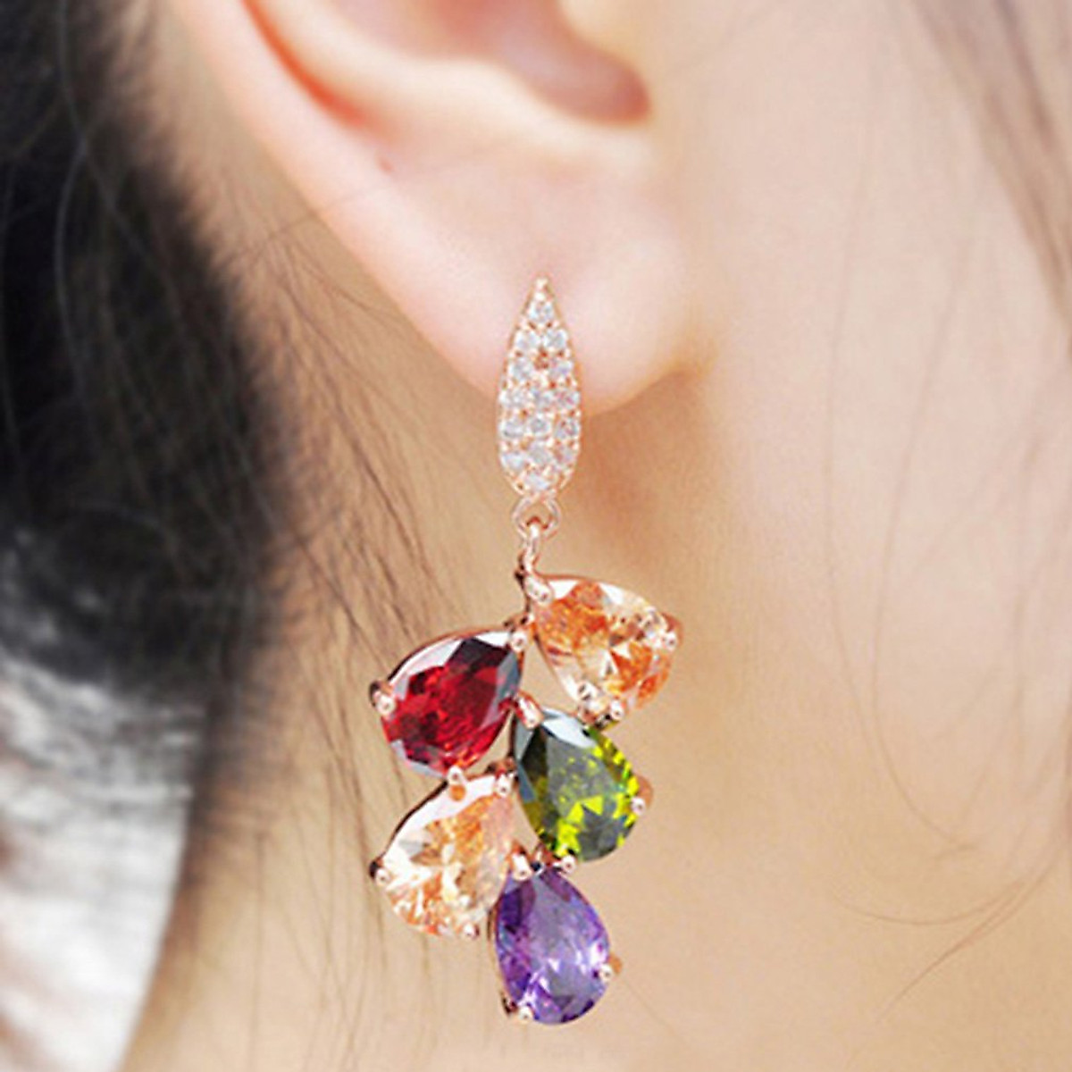 Earring for Women, Classic Multi Gemstones 14K Rose Gold Plated Earring with Amethyst Garnet Morganite Peridot Women Jewelry
