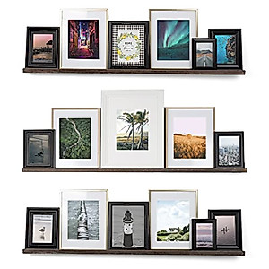 Rustic State Ted Wall Mount Narrow Picture Ledge Shelf Photo Frame Display - 52 Inch Floating Wooden Shelf for Living Room Office Kitchen Bedroom Bathroom Décor - Set of 3 - Burnt Brown