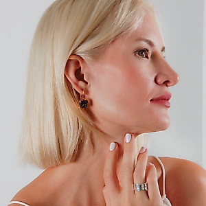 Square Earrings for Women - Leverback Earrings, Sparkle Earrings, Gold-Tone Glitter Earrings, Lever Backed Earrings for Women, Womens Earrings, Black and Gold Earrings, Drop Earrings for Women Dangle