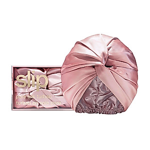 Slip Silk Turban in Pink, One Size (21”- 28”) - Double-Lined Pure Mulberry Silk 22 Momme Hair Turban - Hair-Friendly, Lightweight and Multipurpose Head Wrap + Sleeping Cap for Curly + Thick Hair Types