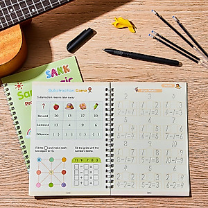 2 Pieces Magic Practice Copybook Magic Writing Paste Practical Reusable Writing Tool Workbook with Pens Set for Kid Calligraphic Christmas Gifts (Number and Math)