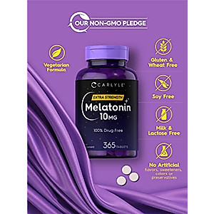 Melatonin 10mg | 365 Tablets | Drug Free Aid for Adults | Vegetarian, Non-GMO, Gluten Free Supplement | by Carlyle