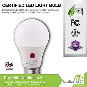 Bioluz LED 3 Pack Dusk to Dawn A19 Bulb Auto On/Off 60W Replacement 9W Photocell Photosensor Instant ON and 3 Min Delay OFF 3000K Soft White Indoor/Outdoor Lighting Lamp Garage Hallway Yard Porch UL