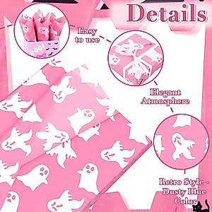 100 Sheets Halloween Pink Boo Tissue Paper, 20 x 14in Pink Ghost Print Wrapping Tissue Cute Ghpst Art Decorative Tissue for Happy Boo Day Girls Baby Shower Birthday Party Supplies