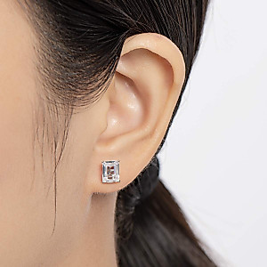 AINUOSHI Women Stud Earrings Emerald Cut Sterling Silver Earrings for Women Cubic Zirconia Hypoallergenic Piercing Earring Anniversary Birthday Gifts for Her Women Men