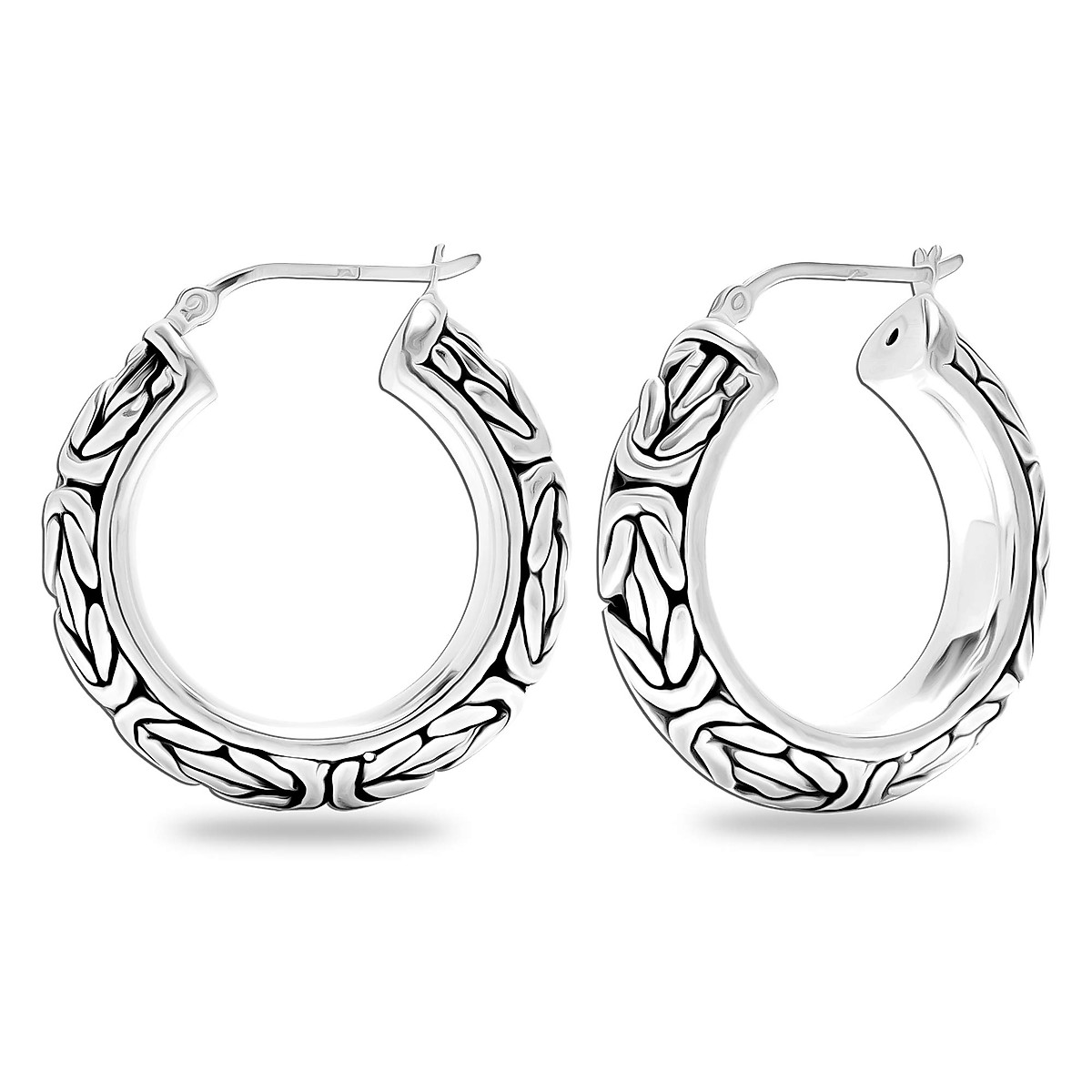 LeCalla Byzantine Earrings for Women 925 Sterling Silver Byzantine Earrings Click Top Thick Hoop Earrings for Women