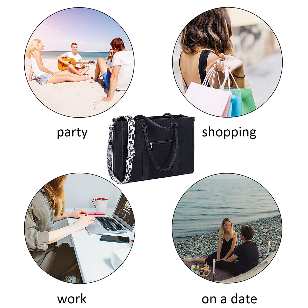 Laptop Tote Bag for Women Work Shoulder Bags 15.6 inch Canvas Laptop Computer Purse Messenger Teacher Handbag Business Office Briefcase(Leopard print)