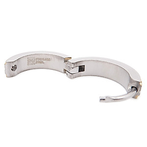 Stainless Steel Mens Hoop Earrings Stripe Gold Color Bevel Edge 16mm