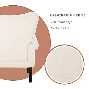 YOLENY Modern Accent Chair,High Back Armchair,Upholstered Fabric Button Single Sofa with Wooden Legs for Living Room,Bedroom,Club,Beige