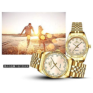 MASTOP Couple Watches Swiss Brand Golden Watch Men Women Stainless Steel Waterproof Quartz Watch (Gold)
