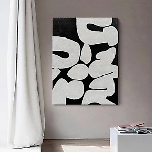NANKAI Hand-Painted Black and White Wall Abstract Oil Painting 40x28 Inch Contemporary Minimalist Art Modern Oil Painting Art Used for Family Living Room Bedroom Wall Decoration