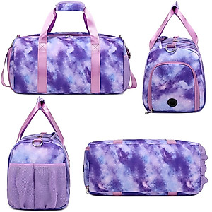 Gym Duffel Bag for Girls Weekender Overnight Bag with Wet Pocket Shoes Compartment Sports Dance Bag for Girls Teens Travel Duffle