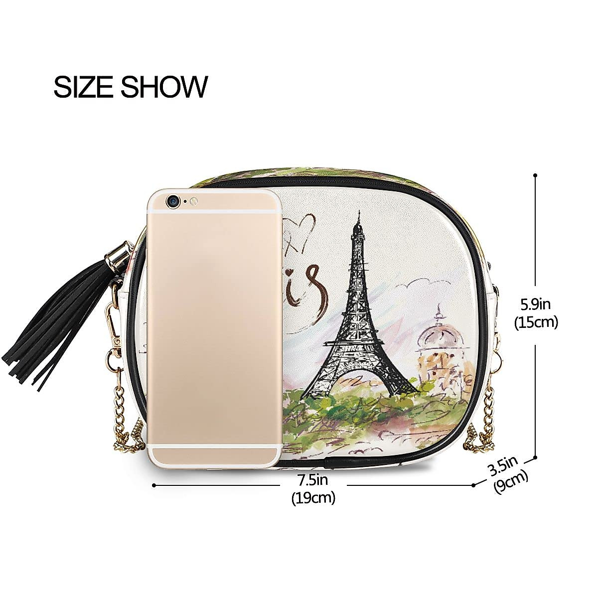 ALAZA Watercolor Paris Eiffel Tower PU Leather Small Women Crossbody Shoulder Bag Purse Wallet with Adjustable Chain Strap