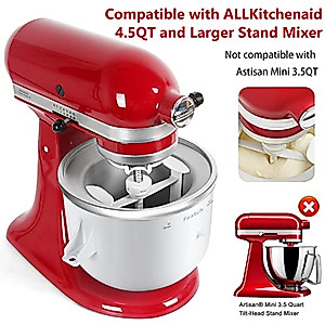 Ice Cream Maker Attachment Compatible with All Kitchenaid 4.5QT Stand Mixer, 2 QT High Capacity Frozen Yogurt, Ice Cream and Sorbet Gelato Maker(Not Compatible with Artisan Mini 3.5Qt Mixer)