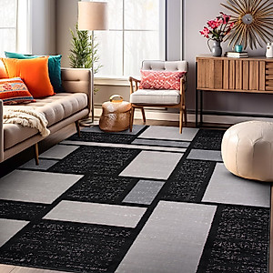 Rugshop Contemporary Modern Boxes Design Area Rug 6'6" x 9' Gray