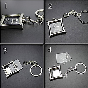Square Photo Frame Keychain Set - 10 PCS Mini Stainless Steel Picture Frame Keychains, DIY Personalized Sterling Photo Holder, Souvenir for Friends Lovers and Family