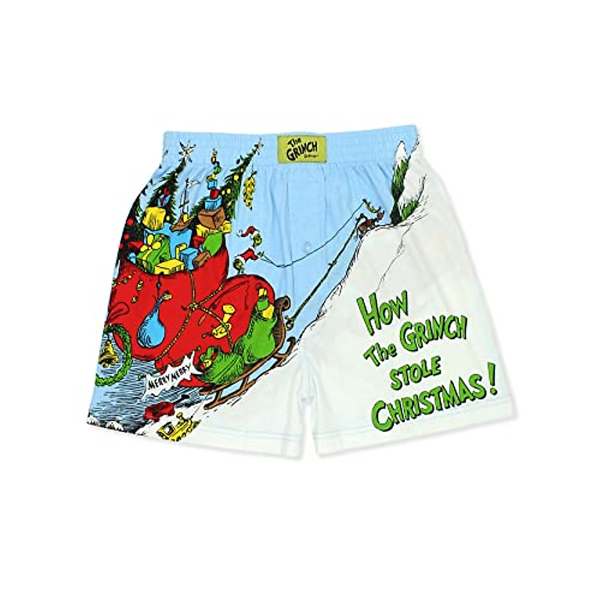 Dr. Seuss How The Grinch Stole Christmas Men's Button Fly Boxer Shorts (Small, Blue)